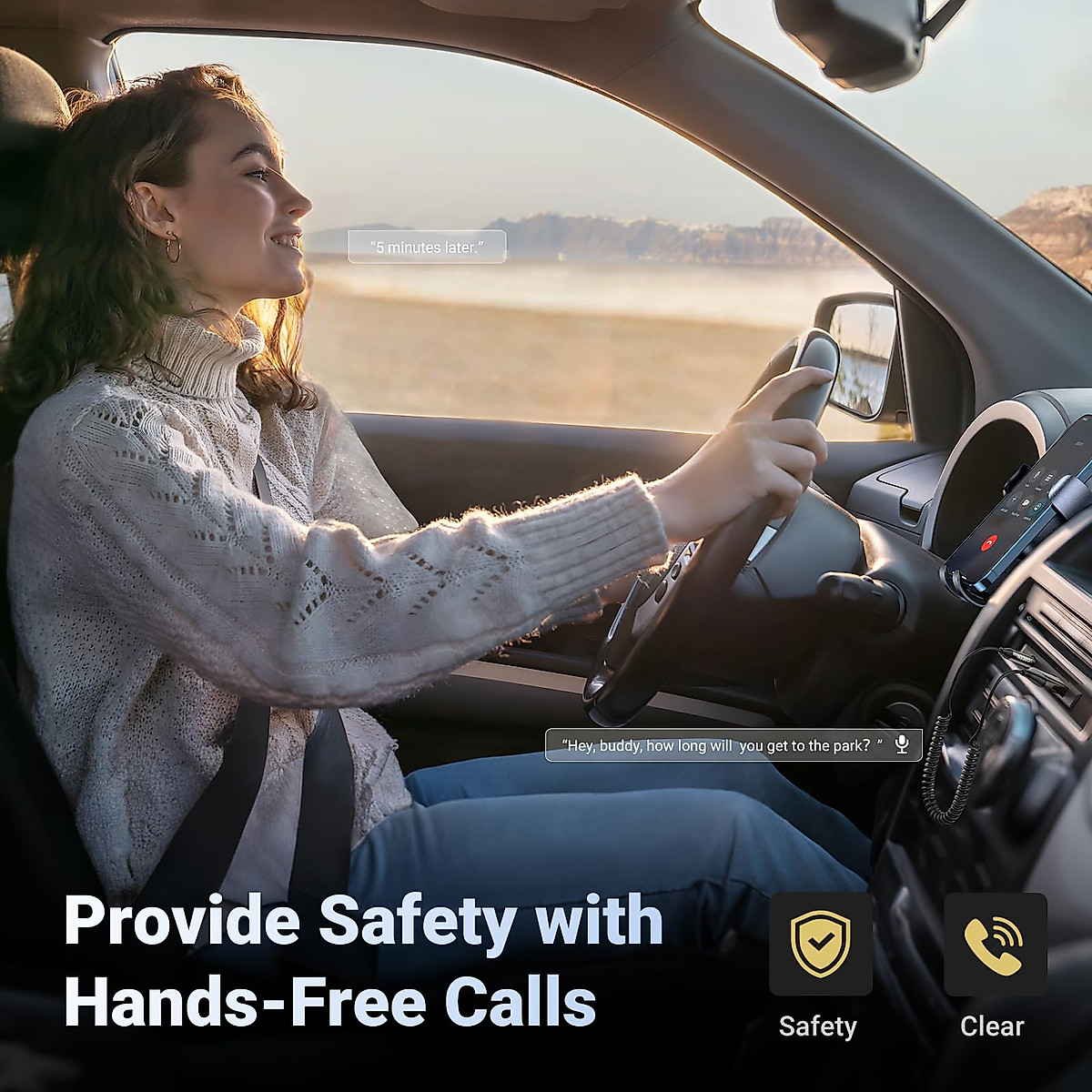 UGREEN Bluetooth 5.3 Adapter for Car Aux Input - Receiver with Built-in Mic for Hands-Free Calls, Compatible with Car Speaker and Home Audio