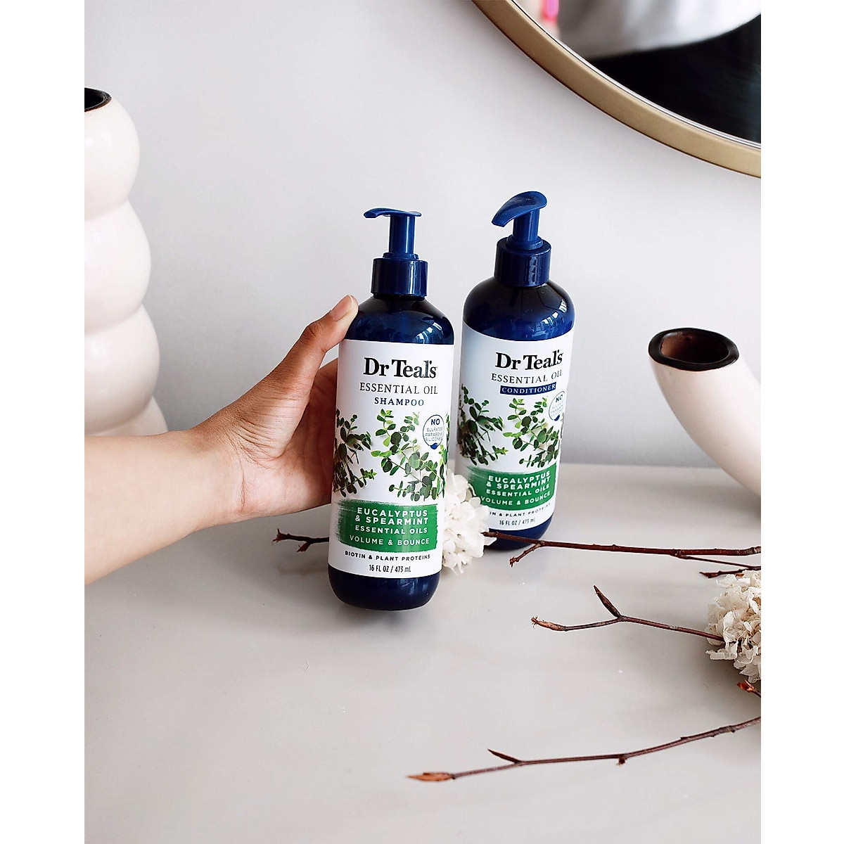 Dr Teal's Spearmint Volume & Bounce Essential Oil Shampoo, Sulfate Free, Eucalyptus, 16 Fl Oz