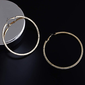 BSJELL Gold Large Hoop Earrings with Rhinestone For Women Big Circle Hoops Dangle Earrings for women Crystal Bridal Wedding Fashion Jewelry