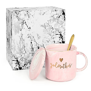 YHRJWN - Godmother Gift, Godmother Coffee Mug, Godmother Gifts from Godchild, Birthday Christmas Godmother Gifts for Women, Godmother Proposal Gifts, Pink Marble Mug 12 Oz with Gift Box