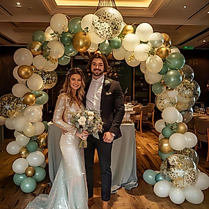 148pcs Sage Green Balloon Garland Arch Kit Gold Confetti Balloons Olive Gree and White Gold Balloons for Birthday Party Wedding Graduation Season Christmas Anniversary Decorations