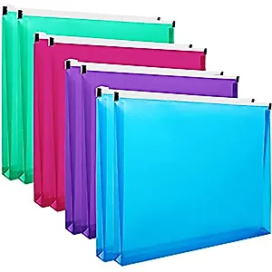 EOOUT 8pcs Plastic Envelopes, 9.8 x 12.8 Inches Letter Size Poly Zip Envelopes, Expanding Zipper Folder with 4 Assorted Colors for School and Office Supplies