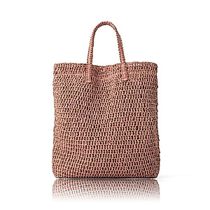 QTKJ Fashion Hand-Woven Soft Large Shoulder Bag Boho Straw Leather Handle Tote Retro Summer Travel Beach Handbag (Pink)