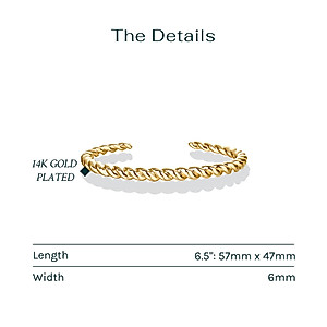 PAVOI 14K Yellow Gold Plated Twisted Chunky Bangle Bracelet | 14K Gold Plated | Lightweight Everyday Jewelry (6.5, Yellow Gold)