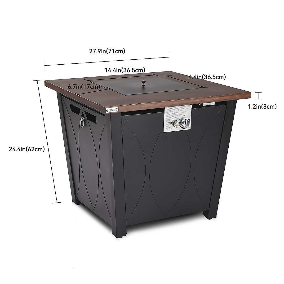 Fylbinye 28 Inch Propane Fire Pit Table, Outdoor Gas Fire Pit, 50,000 BTU Auto-Ignition Square Gas Firepit Table with Lid, Ceramic Tabletop Steel Base Fire Stones Water-Resistant Cover for Patio