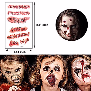300+ Pieces Halloween Scar Tattoos Temporary for Costume Cosplay Props/Accessories - Vampire Zombie Party Supplies Decorations Realistic Bloody Fake Injury Wound Body Sticker Tattoo(48 Sheets)