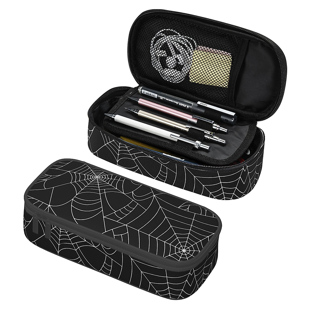 PAUSEBOLL Spider Web Pencil Case for Kids, Black Pencil Box Large Capacity Durable Pencil Pouch Storage Pen Bag Stationary Case Desk Organizer with Zippers for Teens Adults