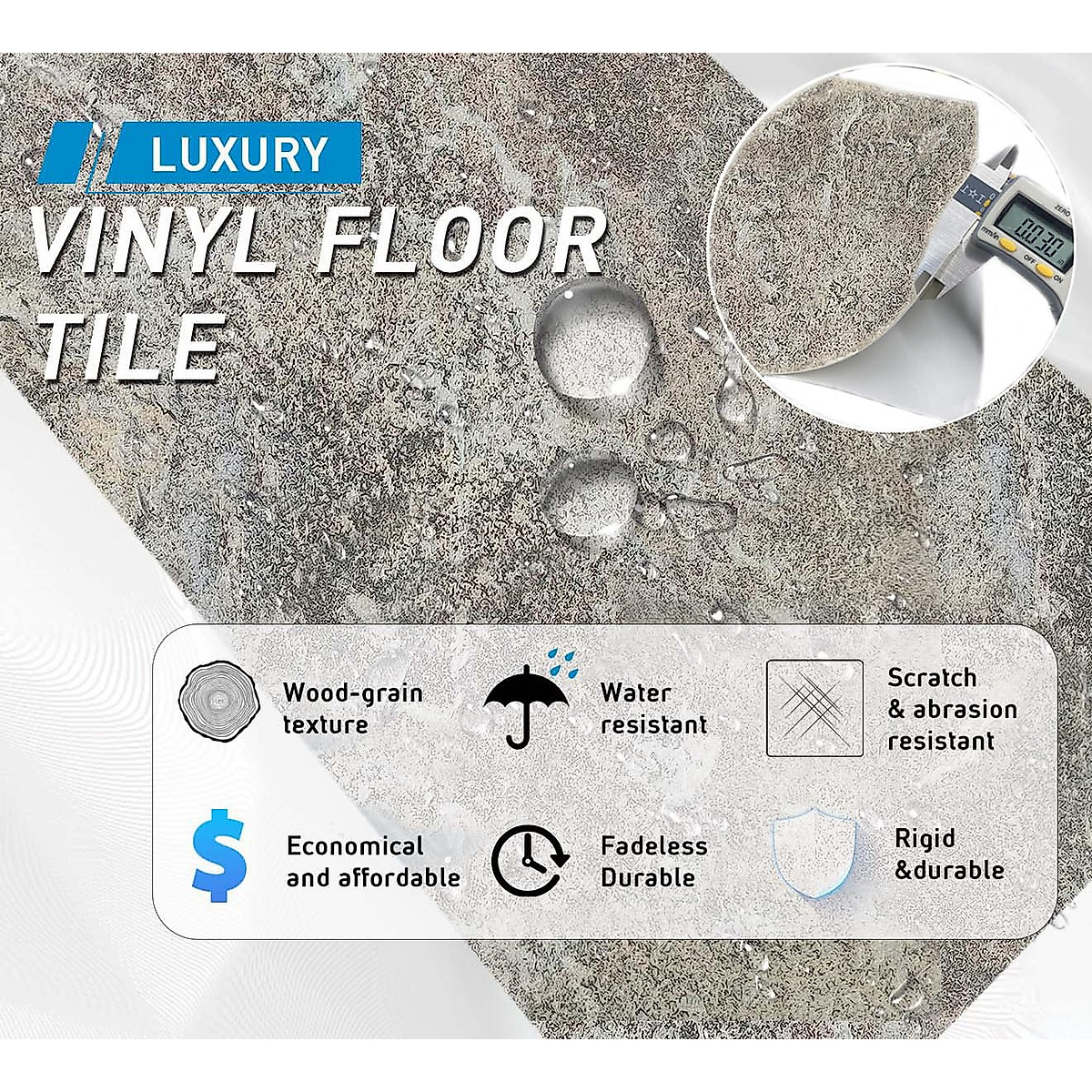 Peel and Stick Floor Tile,Waterproof 24 Pcs Light Gray Marble Vinyl Flooring 12"x12",Durable Vinyl Removable Stickers Tiles for Kitchen Living Room Bedroom Bathroom