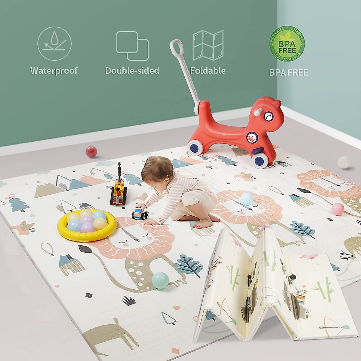 Baby Playmat for Crawling,0.6in Thick Extra Large Foldable Play Mat for Baby, Waterproof Non Toxic Anti-Slip Reversible Foam Playmat for Toddlers Kids(79 * 71 * 0.4)