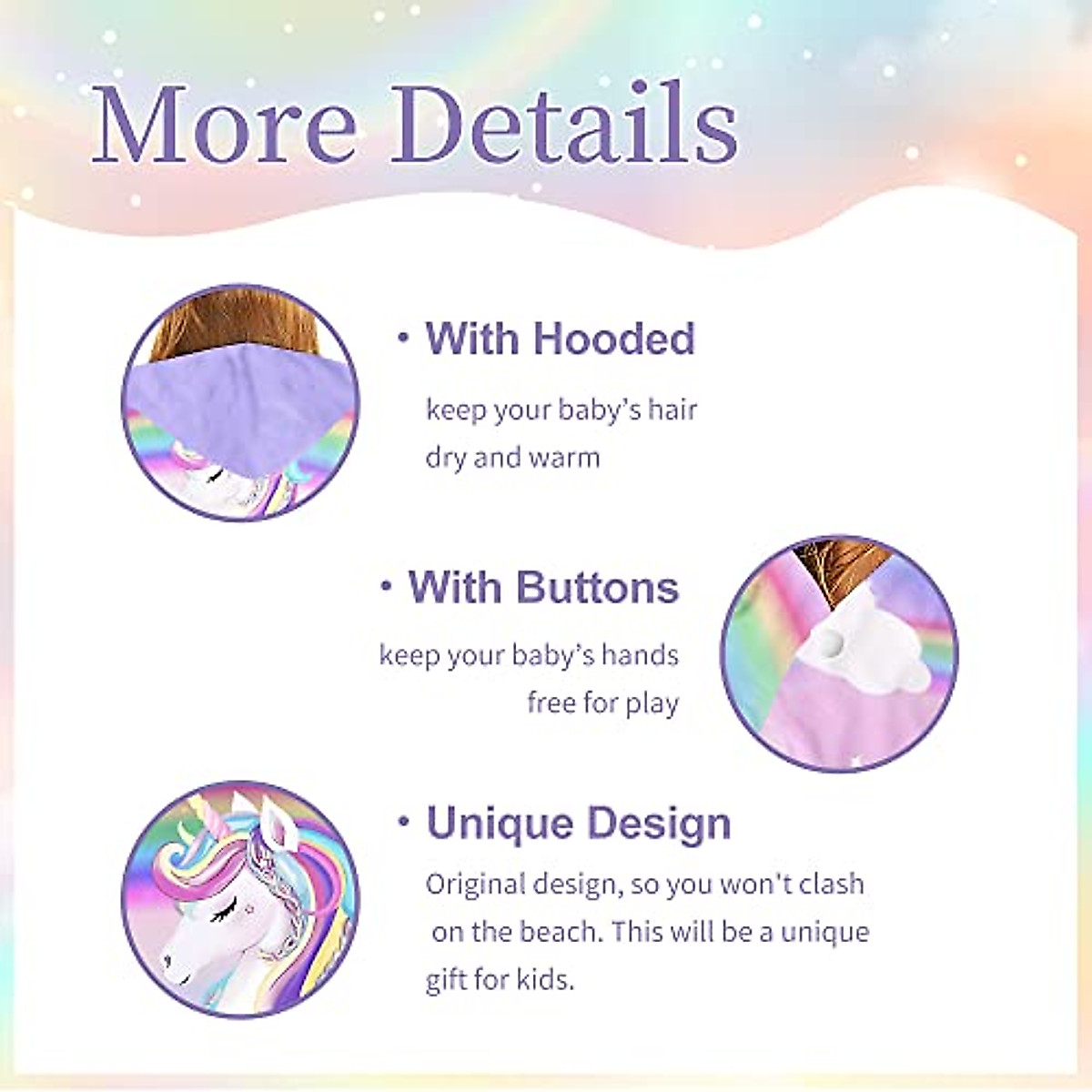 Unicorn Hooded Towel, Unicorn Beach Towel, Unicorn Towel for Girls 30" x 50", Cute Pink Rainbow Microfiber Absorbent Quick Dry Bath Swim Pool Towel Poncho Bathrobe with Hood Gifts for Kids Toddler