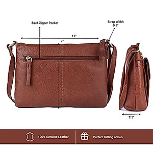 LEDERBUCK Lucy Small Soft Leather Sling Crossbody Handbags- Double Zip Premium Sling Crossover Shoulder Bag for Women (Cognac)