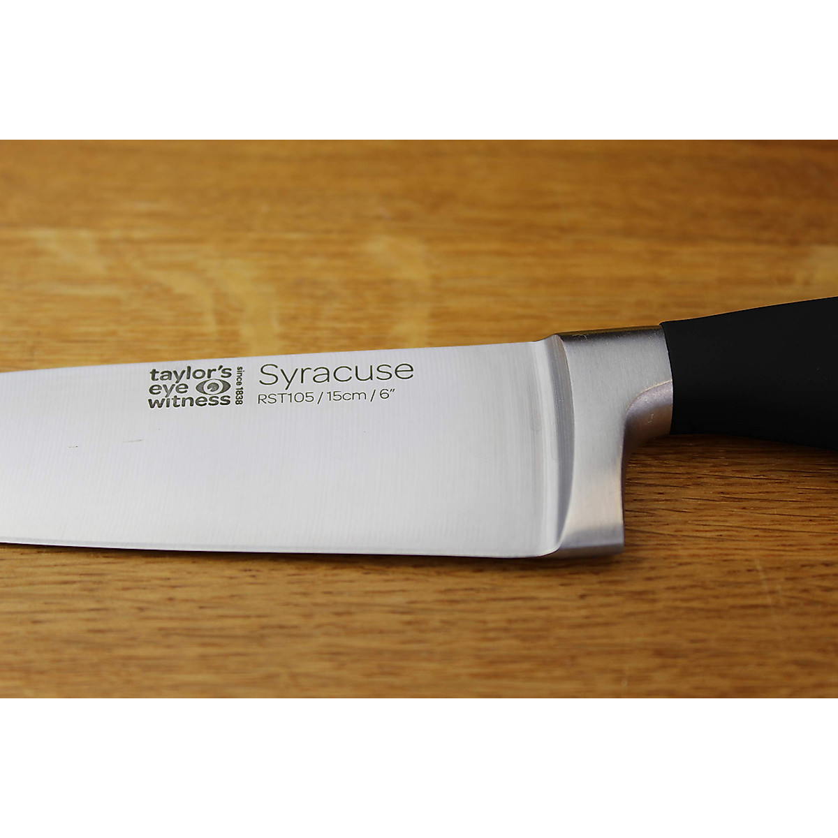 Taylors Eye Witness Syracuse Chefs/Cooks Kitchen Knife - Professional 15cm/6 Inch Cutting Edge, Multi Use. Precision Ground, Razor Sharp, Ultra Fine Blade. Soft Textured Grip Matte Black Handle.