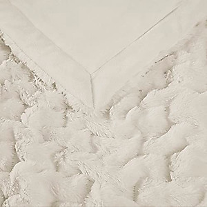 Madison Park Ruched Fur Luxury Throw Premium Soft Cozy Brushed Long Faux Fur For Bed, Couch or Sofa , 50x60" , Ivory