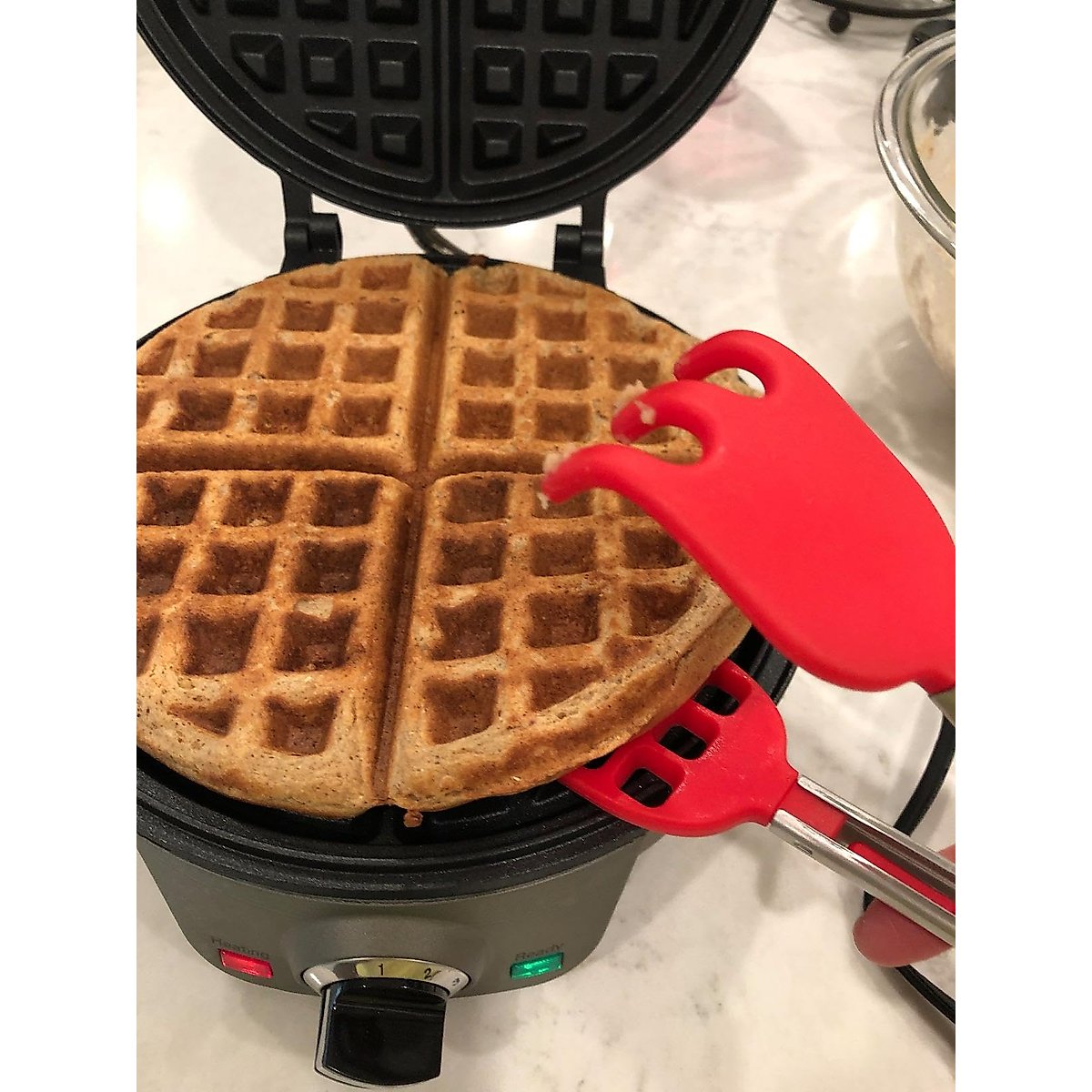 Waffles Batter Dispenser n Waffle Tongs Combo Set,Get Perfectly Fluffy Waffles Every Time! Batter Measuring Separator for Pancakes, Cupcake, Muffin Quick Filling Cookie Batter