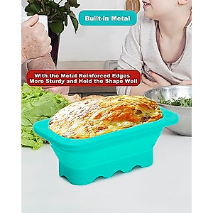 Hitseon Meatloaf Pan with Drain Tray, 2 in 1 Foldable Loaf Pans for Baking Bread, Dishwasher Safe Metallic Nonstick Coating Bread Pan with Silicone Rack for Oven Cooking (Gray)