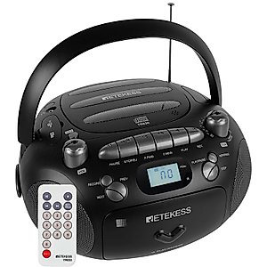 Retekess TR630 CD and Cassette Player Combo, Portable Boombox AM FM Radio, Bass Boost Speakers, Recording Transcription, USB, Micro SD, LCD Display for Family