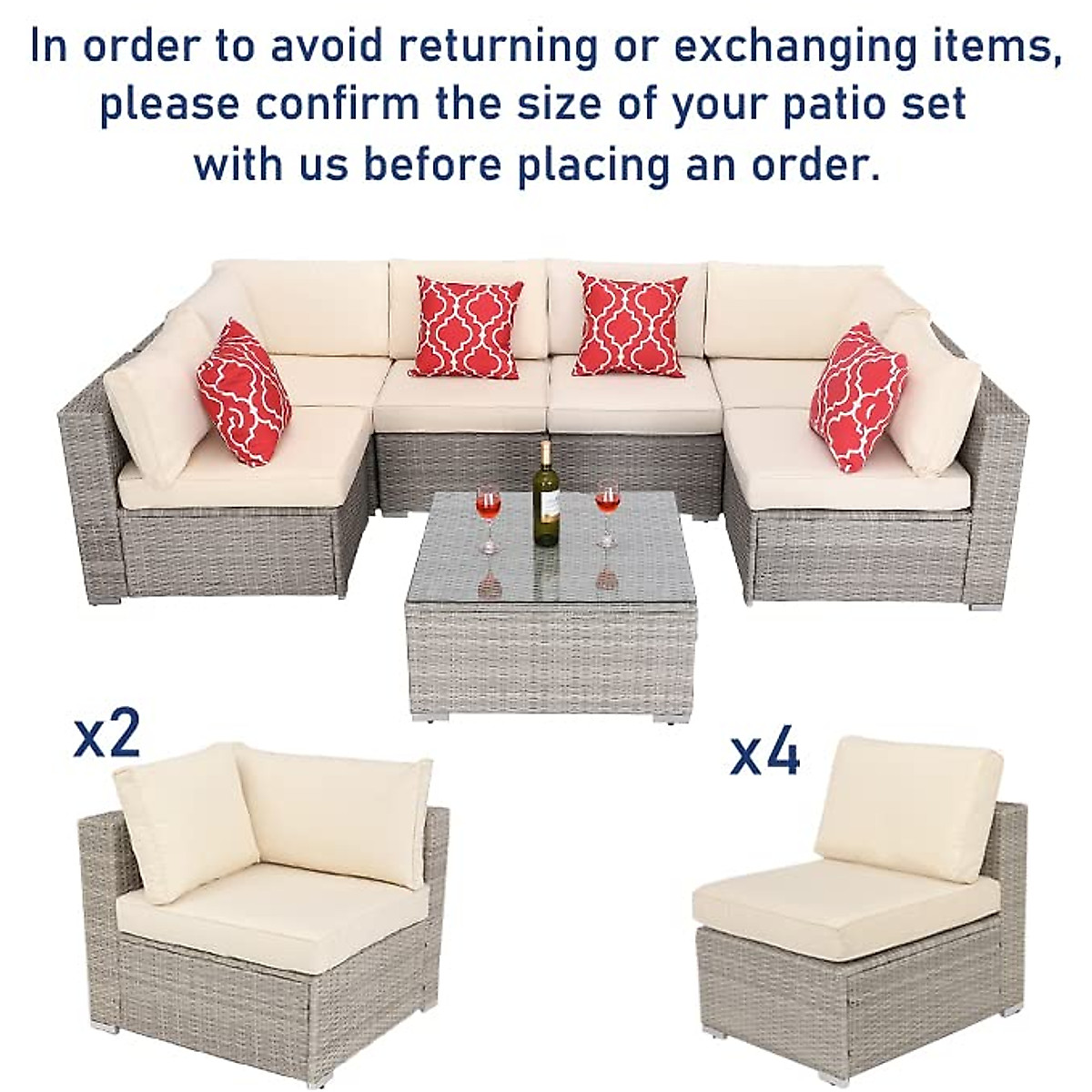 Furnivilla 14-Piece Patio Furniture Conversation Sets Cushion Covers Patio Sets Cushion Covers Replacement for 7-Piece Outdoor Furniture Set (Beige)