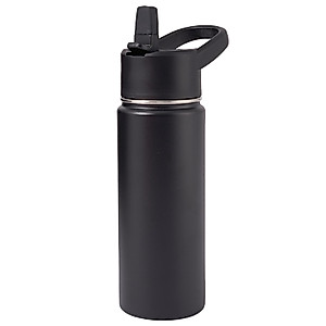 Kerilyn 18 oz Insulated Water Bottle With Straw, Stainless Steel, Vacuum Double Walled Leak Proof Sports Water Cups Flask with 2 Lids (Straw, Spout), Sweat-Proof BPA-Free, Black