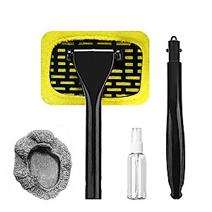 Car Window Cleaner - Windshield Cleaner, Auto Window Cleaner, Windshield Cleaning Tool Set, Window Cleanser with Detachable Handle Pivoting Head Microfiber Cloths and Spray Bottle for Auto Windshield Wiper