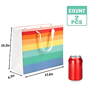 Moretoes 2 Pack Birthday Gift Bags Matching Tissue Paper and Cards, Pretty Rainbow Gift Bags Happy Birthday Gift Bags for Men Women, 12.6" x 10.25" x 4.7"