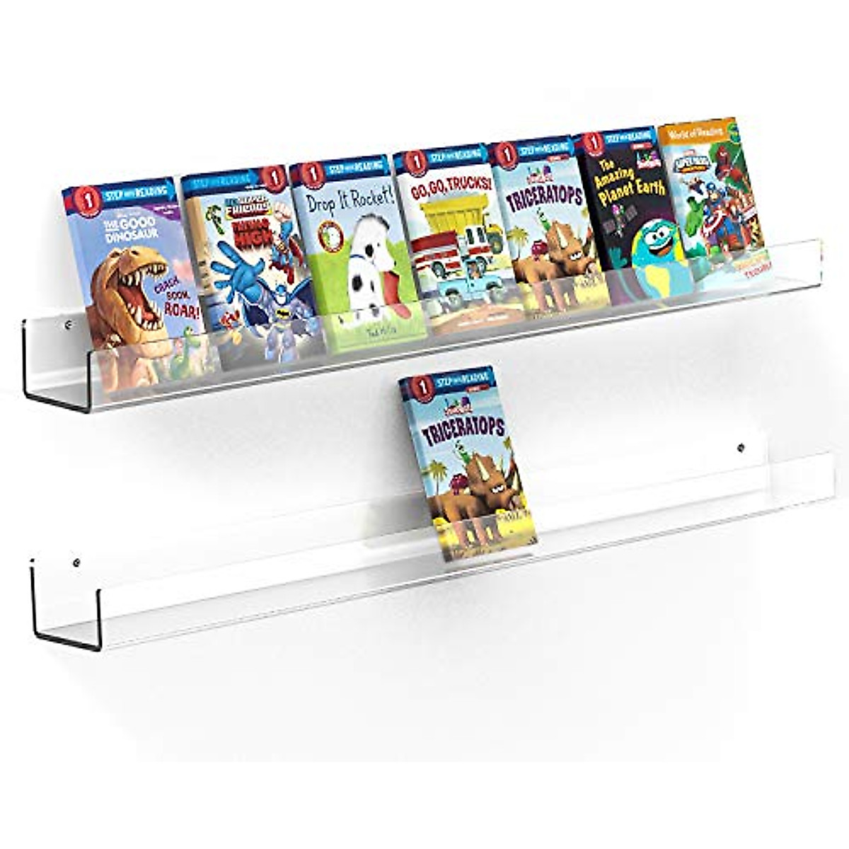 MaxGear Acrylic Floating Bookshelves, 36 Inch (2 Pack) Invisible Acrylic Floating Wall Ledge Shelf Wall Mounted Nursery Kids Bookshelf, Clear Storage Shelves Display Organizer for Bedroom, Kids Room