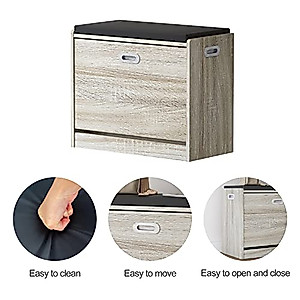 XRESLUCO Modern Shoe Storage Bench 3-Tier Shoe Rack with Padded Seat & Hidden Compartment Shoe Rack, Shoe Organizer for Entryway, Bedroom, Closet & Hallway, Entryway Bathroom (Oak)