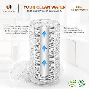 Aquaboon 1 Micron 10" x 4.5" String Wound Sediment Water Filter Cartridge | Whole House Sediment Filtration | Compatible with 84637, WPX5BB97P, PC10, 355214-45, 355215-45, WP10BB97P WP5BB97P 1-Pack