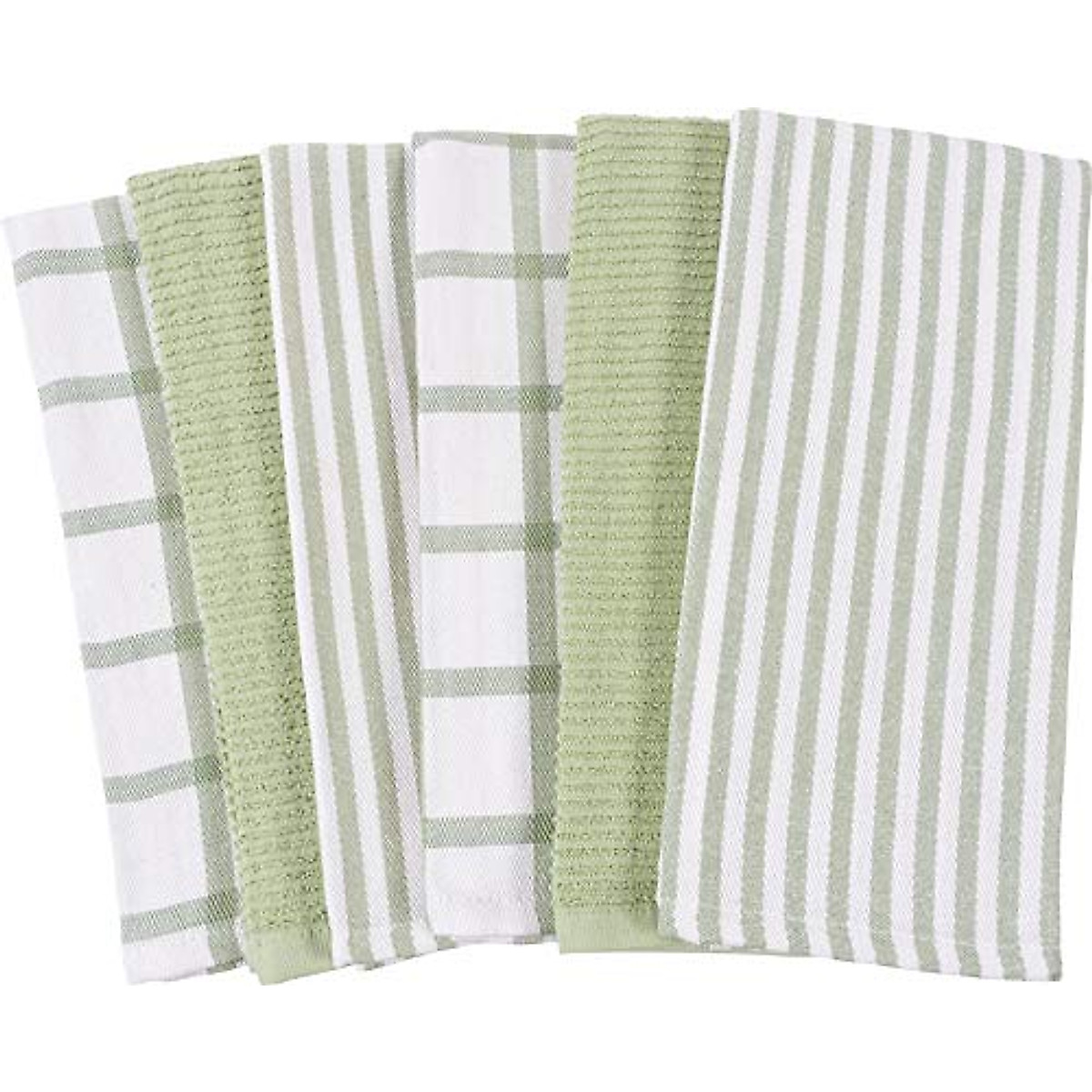 KAF Home Premium Kitchen Towels (18" x 28"), Large 100% Cotton, Flat & Terry Absorbent Dish Towel Set (Sage, 6 Pack)
