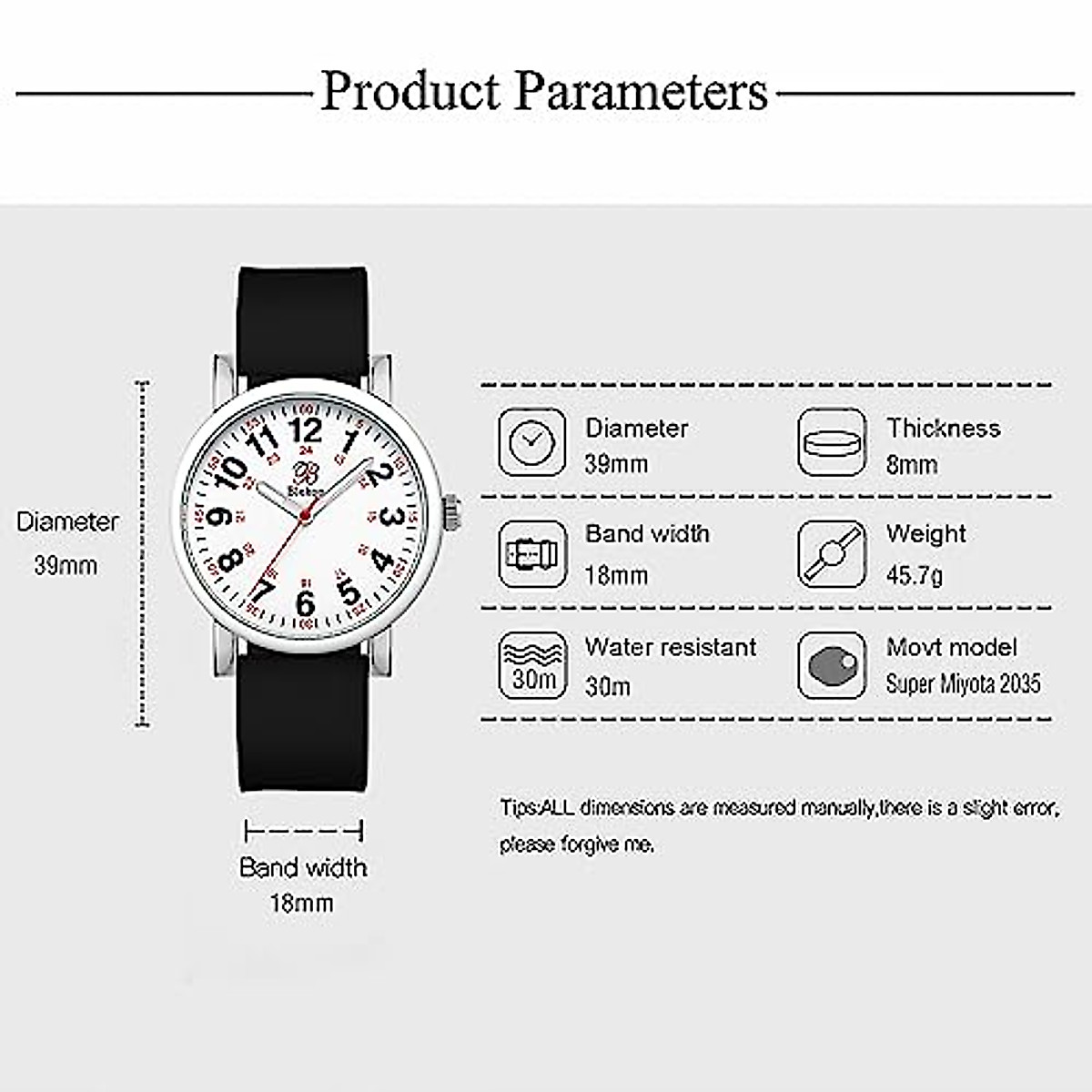 Blekon Original Nurse Watch - Medical Scrub Colors, Easy Read Dial, Second Hand, Water Resistant Watch (Black)