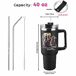 40 Oz Insulated Tumbler with Handle and Straw,Three Little Raccoon Stainless Steel Vacuum Insulated Travel Mug,Leak-proof Water Bottle Iced Coffee Cup,The Moonlight Animal