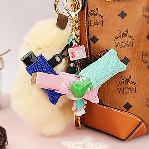 Desing Wish 6 Pack Chapstick Holder Keychain Clip On Lipstick Sleeve Anti-Lost Lip Balm Holder Key Chain Elastic Sleeves for Keys/Purse/Bag/Badge Holder
