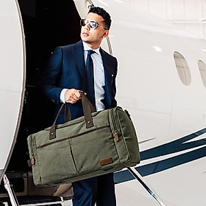 S-ZONE Canvas Duffel Bag for Travel 65L Weekender Overnight Bag with Shoes Compartment for Men (Army Green)