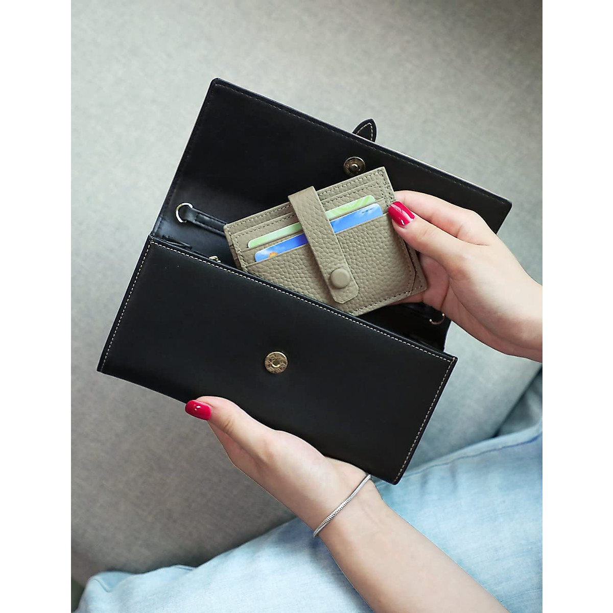 Small Wallets for Women Leather Credit Card Holder Pocket Purse (Khaki)