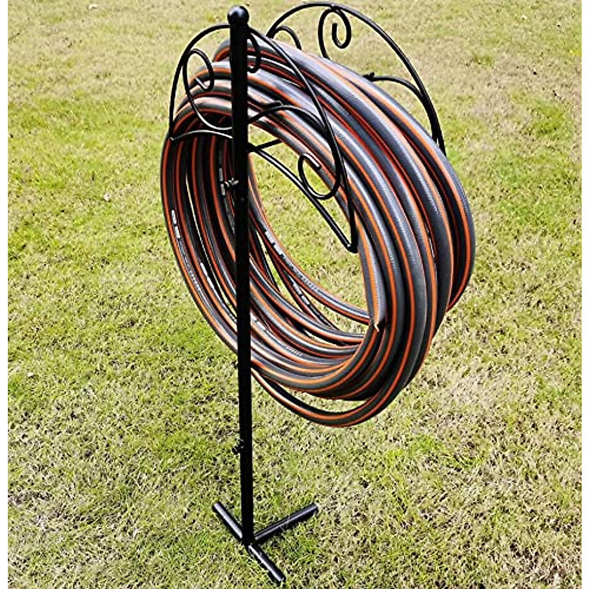Uuuda Garden Water Hose Holder Detachable Metal Hose Rack Stand Heavy Duty Hose Storage Hanger Organizer for Outside,Black