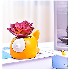 Cute Corgi Sleeping Pet Flowerpot with Drainer Garden Flowerpot Resin Succulent Potted Bonsai Plant Stand Home Desk Mini Ornaments Balcony Gardening Flowerpot Does Not Contain Plants