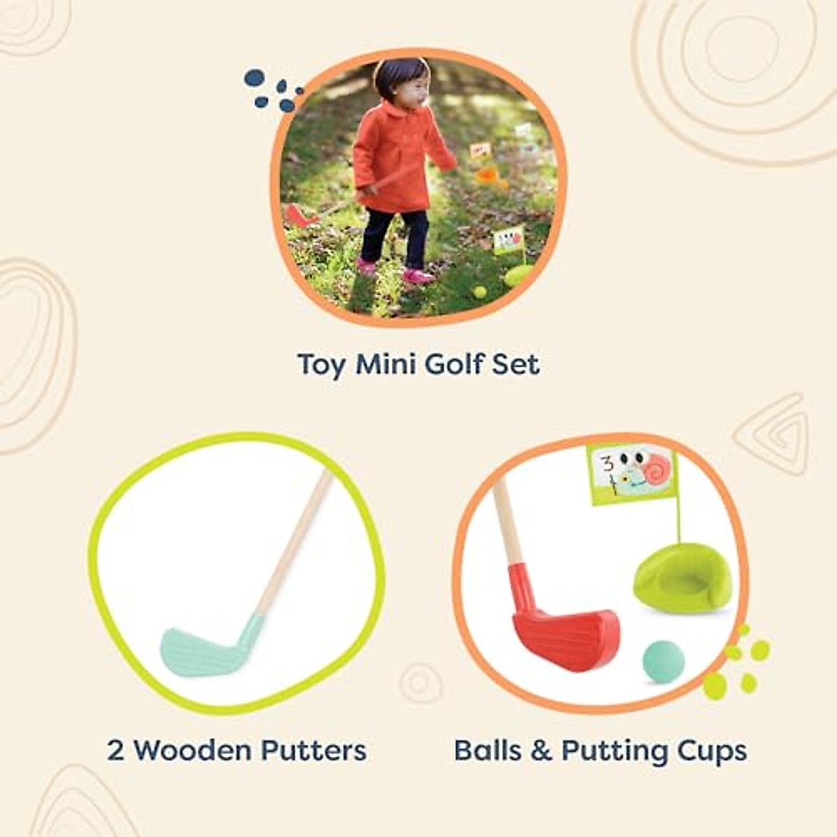 B. toys- Wooden Golf Set- Sports & Outdoors- 15 pc Golf Set for Toddlers with Storage Bag- Pretend Play- 3 Years +