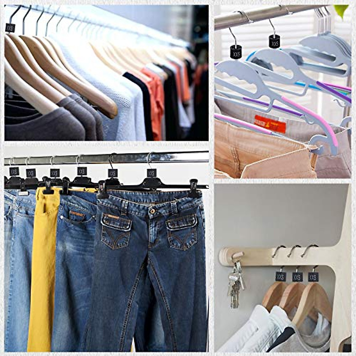 Glarks 150Pcs XXS Black Clothing Hanger Sizer Garment Markers for Clothing Organization in Shops and Closets (XXS-Black-150Pcs)