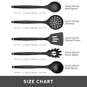 Karaca Gusto Knife and Chopping Board Set, 12 Pcs, Stainless Steel 5 Knives with Black Handles and 5 Pcs Kitchen Utensils with Special Stand including Cutting Board