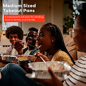 DOBI (50 Pack Small Takeout Pans - Disposable Aluminum Foil 1lb Take-Out Containers with Cardboard Lids, 5 1/2" x 4 1/2"