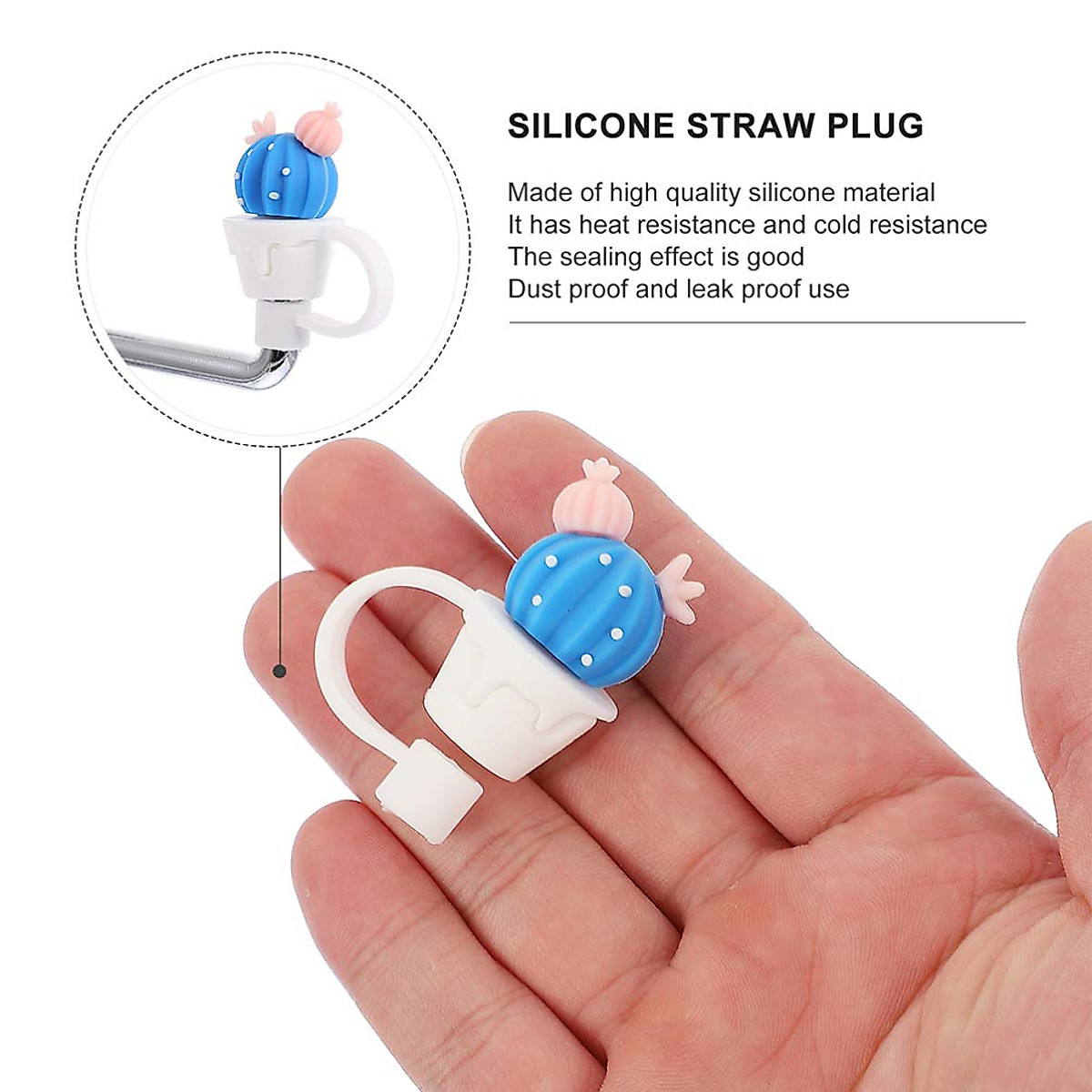 Amosfun 2pcs Silicone Straw Tips Cover - 8mm Diameter Straw Tips Lids Cactus Shape Straw Tips Cover Straw Plug Drinking Cap for Home Kitchen Accessories