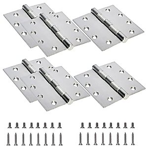 6-Pack Heavy Duty Commercial Door Hinge with Silent Steel Plain Ball Bearing, 4.5 inch X 4.5 inch, Thickness 3 mm Stainless Steel, Square Corners with 48 Screws, Super Bearing Capacity