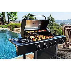 Kenmore PG-A40406S0L-1 BBQ Grill | 4-Burner Outdoor Barbecue Liquid Propane BBQ Gas Grill with Side Burner and Side Tables, 53000 BTU, Open Cart, Black