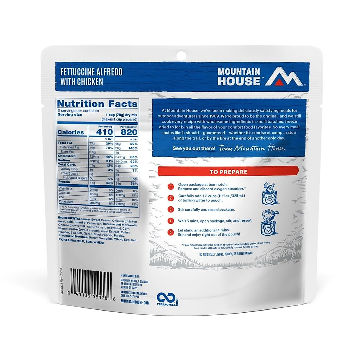 Mountain House Fettuccine Alfredo with Chicken | Freeze Dried Backpacking & Camping Food | 2-Servings