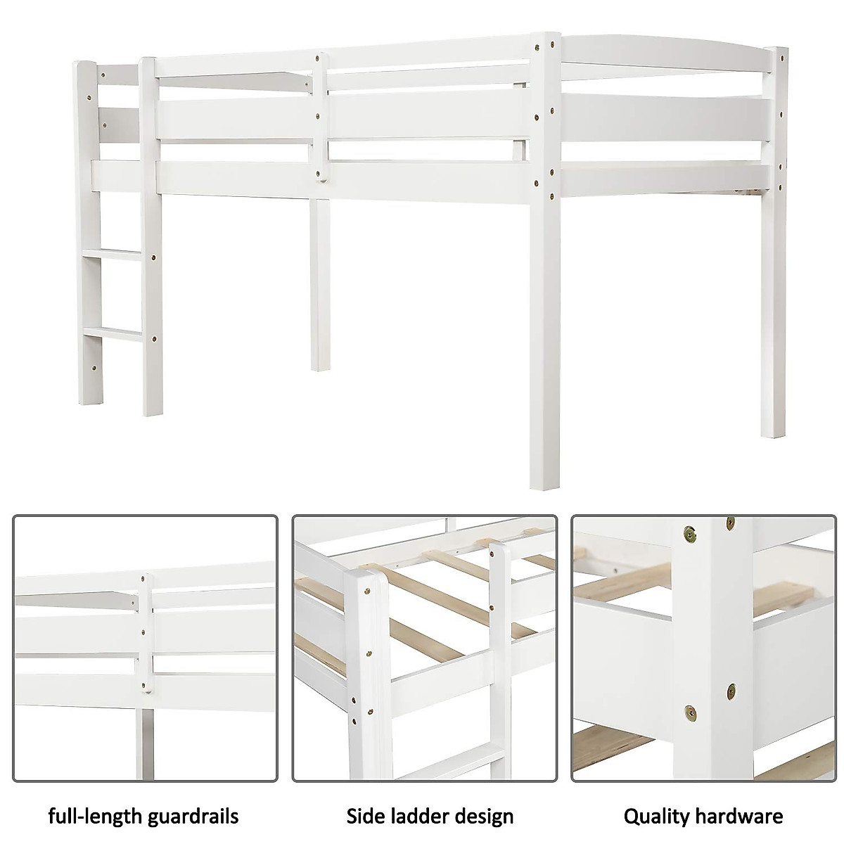 CITYLIGHT Twin Low Loft Bed, Junior White Wood Loft Bed with Ladder, MDF & Pine Frame, 200LBS Capacity, No Box Spring Needed
