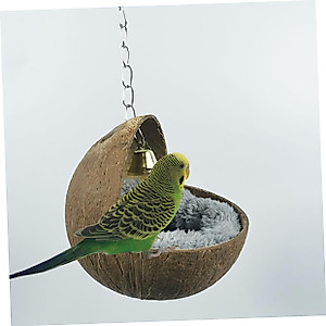 FUOYLOO Parrot Toys Parrot Hut House Shell Bird House Hamster Winter Warm Cage Bird Playground Winter Pet Chinchilla Bed Wood Toys Hanging Parrot House Coconut Shell Natural Bird Supplies