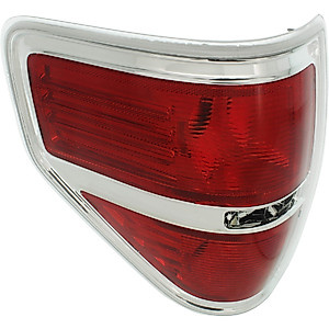 Garage-Pro Tail Light Lamp Compatible with 2009-2014 Ford F-150 Styleside Red Lens Driver Side With Chrome Bezel Trim Design