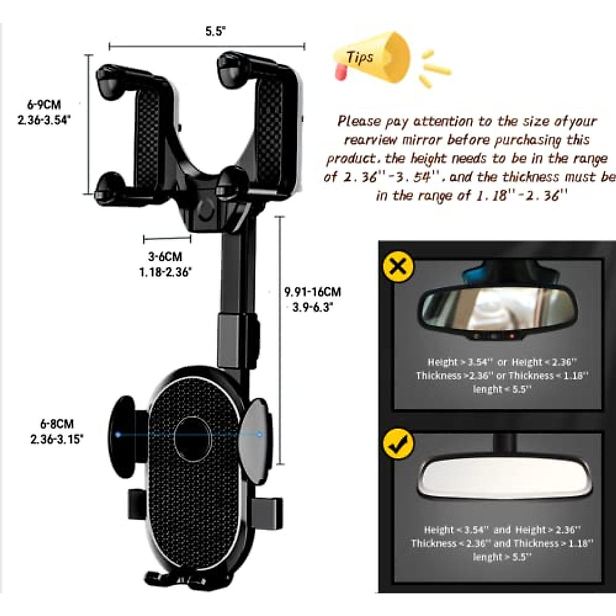 CJCTX Rear View Mirror Phone Holder for Car / 360° Rotatable and Retractable Car Phone Holder / 2022 Phone Mount for Car Like iPhone Samsung Smartphones