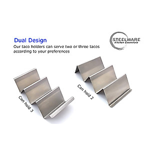 Stainless Steel Taco Holder Stand Set of 4 | Holds 3 Tacos Each | Oven, Dishwasher and Grill Safe.