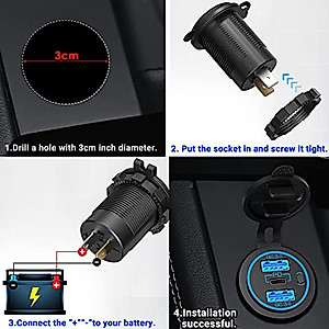 Newest 12V USB Outlet Ouffun 56W 12V USB C Car Charger Socket 20W PD USB-C & Dual 18W QC3.0 Car USB Port 12V Socket with Power Switch Waterproof DIY Outlet for Car Boat RV Marine Motorcycle Golf Cart
