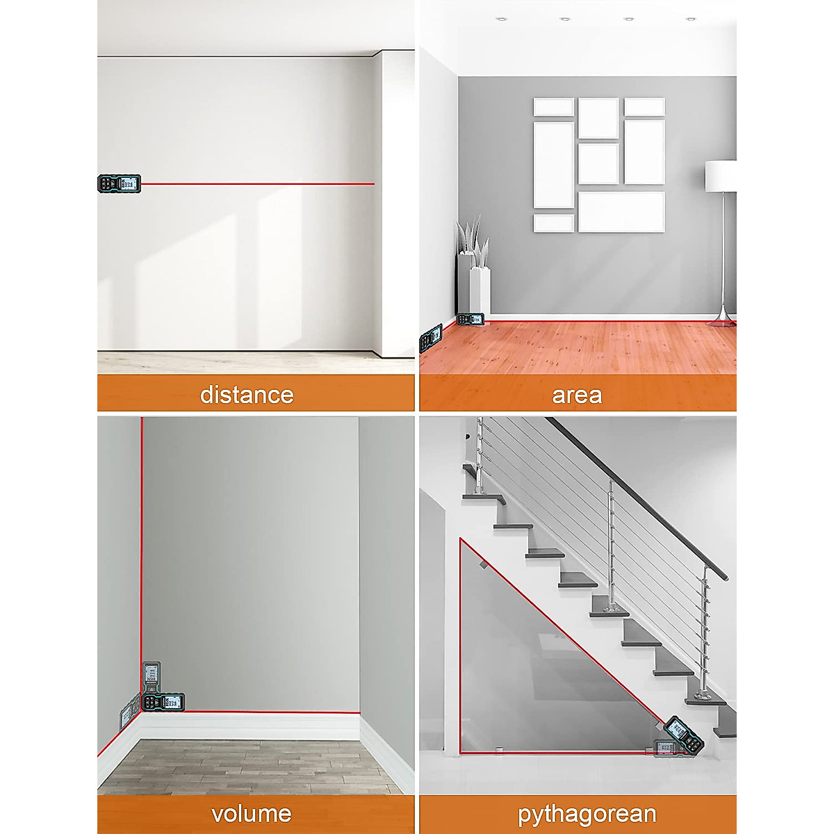 Laser Measure with Digital Angle Display, Mileseey by RockSeed 165 Feet with Electronic Level Control,M/in/Ft Unit Switching Backlit LCD and Pythagorean Mode, Measure Distance, Area, Volume